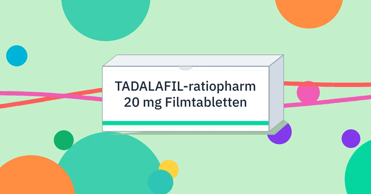 Symbolbild: Packung mit der Aufschrift TADALAFIL-ratiopharm 20 mg Filmtabletten (PZN 13168497) – Verfügbarkeit und Bezug in Apotheken in Frankfurt am Main