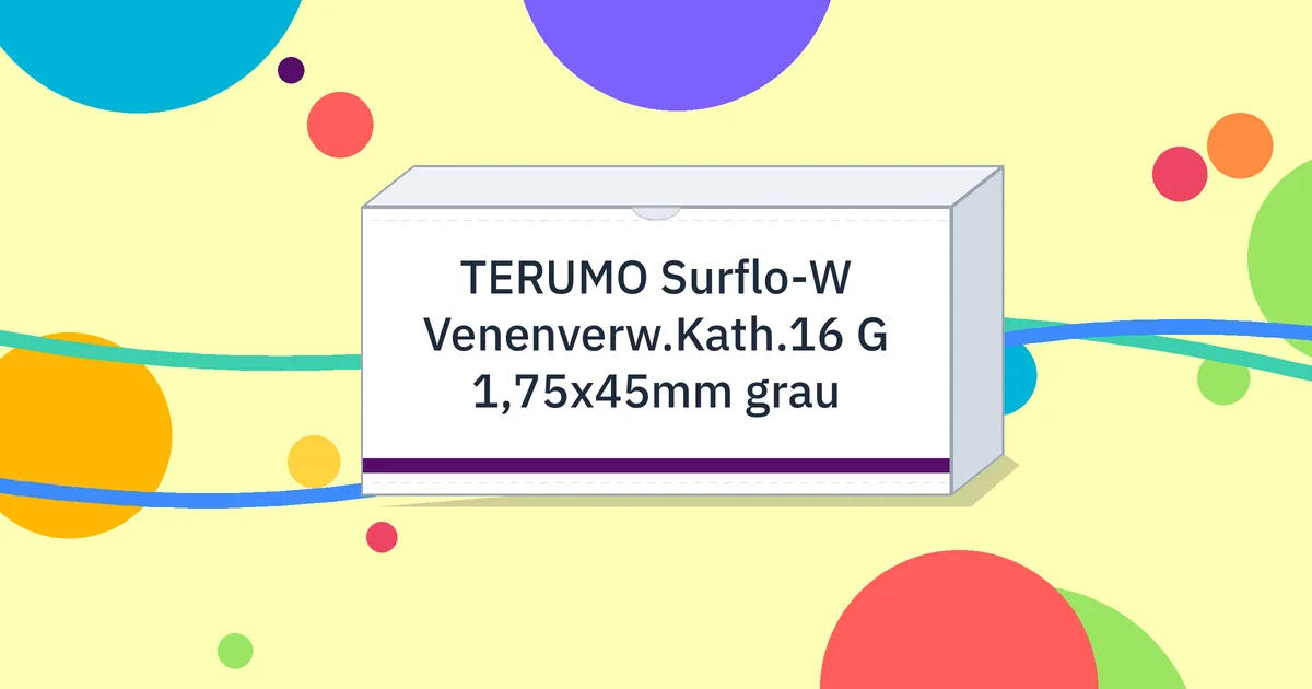 Symbolbild: Packung mit der Aufschrift TERUMO Surflo-W Venenverw.Kath.16 G 1,75x45mm grau (PZN 18060801) – Verfügbarkeit und Bezug in Apotheken in Frankfurt am Main