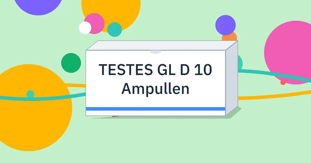 Symbolbild: Packung mit der Aufschrift TESTES GL D 10 Ampullen (PZN 02831254) – Verfügbarkeit und Bezug in Apotheken in Frankfurt am Main