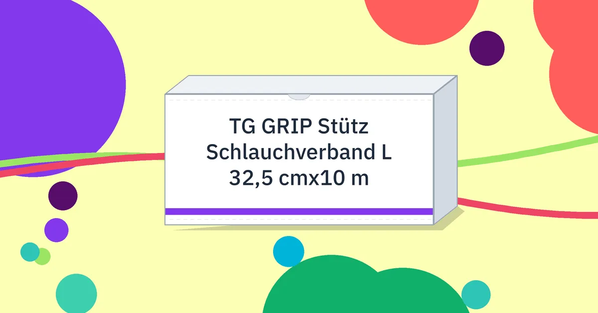 Symbolbild: Packung mit der Aufschrift TG GRIP Stütz Schlauchverband L 32,5 cmx10 m (PZN 15431094) – Verfügbarkeit und Bezug in Apotheken in Frankfurt am Main