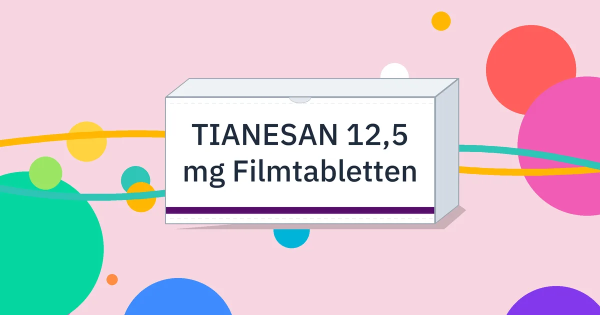 Symbolbild: Packung mit der Aufschrift TIANESAN 12,5 mg Filmtabletten (PZN 17539826) – Verfügbarkeit und Bezug in Apotheken in Frankfurt am Main