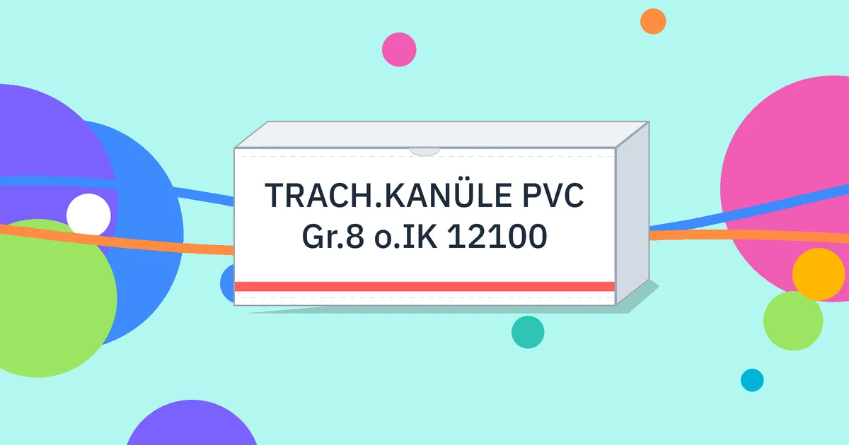 Symbolbild: Packung mit der Aufschrift TRACH.KANÜLE PVC Gr.8 o.IK 12100 (PZN 04798288) – Verfügbarkeit und Bezug in Apotheken in Frankfurt am Main