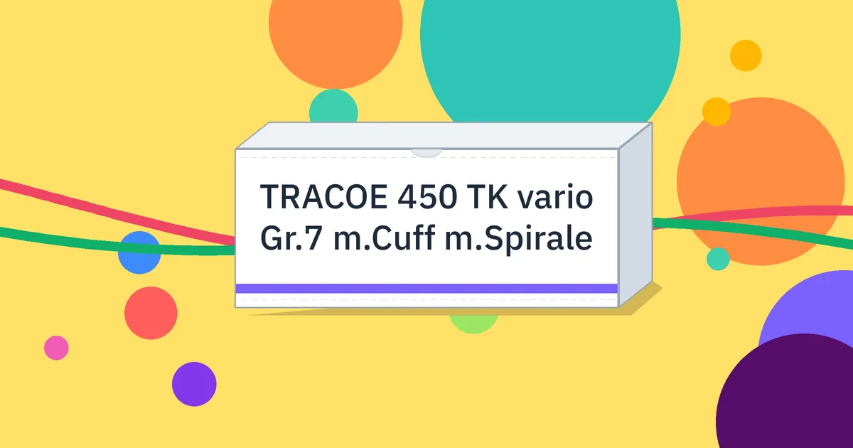 Symbolbild: Packung mit der Aufschrift TRACOE 450 TK vario Gr.7 m.Cuff m.Spirale (PZN 02362977) – Verfügbarkeit und Bezug in Apotheken in Frankfurt am Main