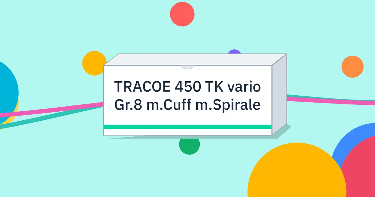 Symbolbild: Packung mit der Aufschrift TRACOE 450 TK vario Gr.8 m.Cuff m.Spirale (PZN 02362983) – Verfügbarkeit und Bezug in Apotheken in Frankfurt am Main