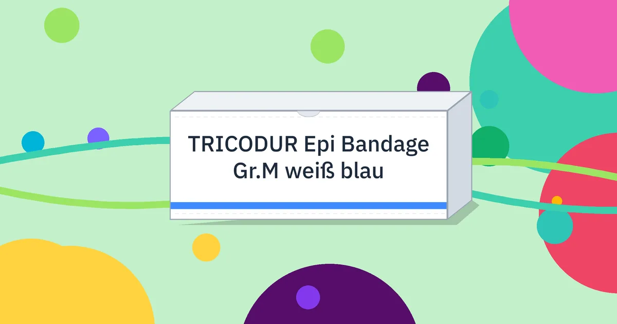 Symbolbild: Packung mit der Aufschrift TRICODUR Epi Bandage Gr.M weiß blau (PZN 03093350) – Verfügbarkeit und Bezug in Apotheken in Frankfurt am Main