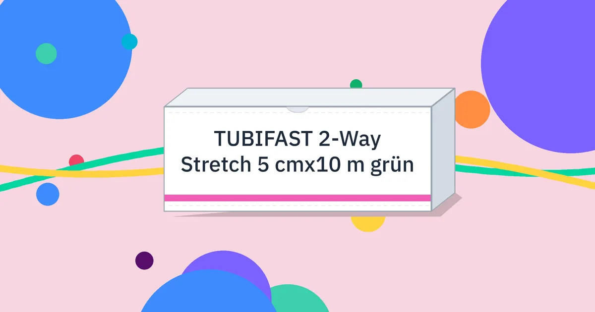 Symbolbild: Packung mit der Aufschrift TUBIFAST 2-Way Stretch 5 cmx10 m grün (PZN 09932716) – Verfügbarkeit und Bezug in Apotheken in Frankfurt am Main