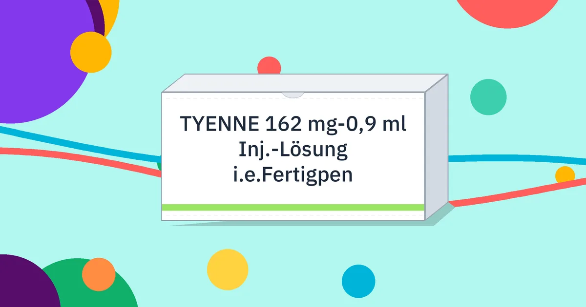 Symbolbild: Packung mit der Aufschrift TYENNE 162 mg-0,9 ml Inj.-Lösung i.e.Fertigpen (PZN 19275716) – Verfügbarkeit und Bezug in Apotheken in Frankfurt am Main