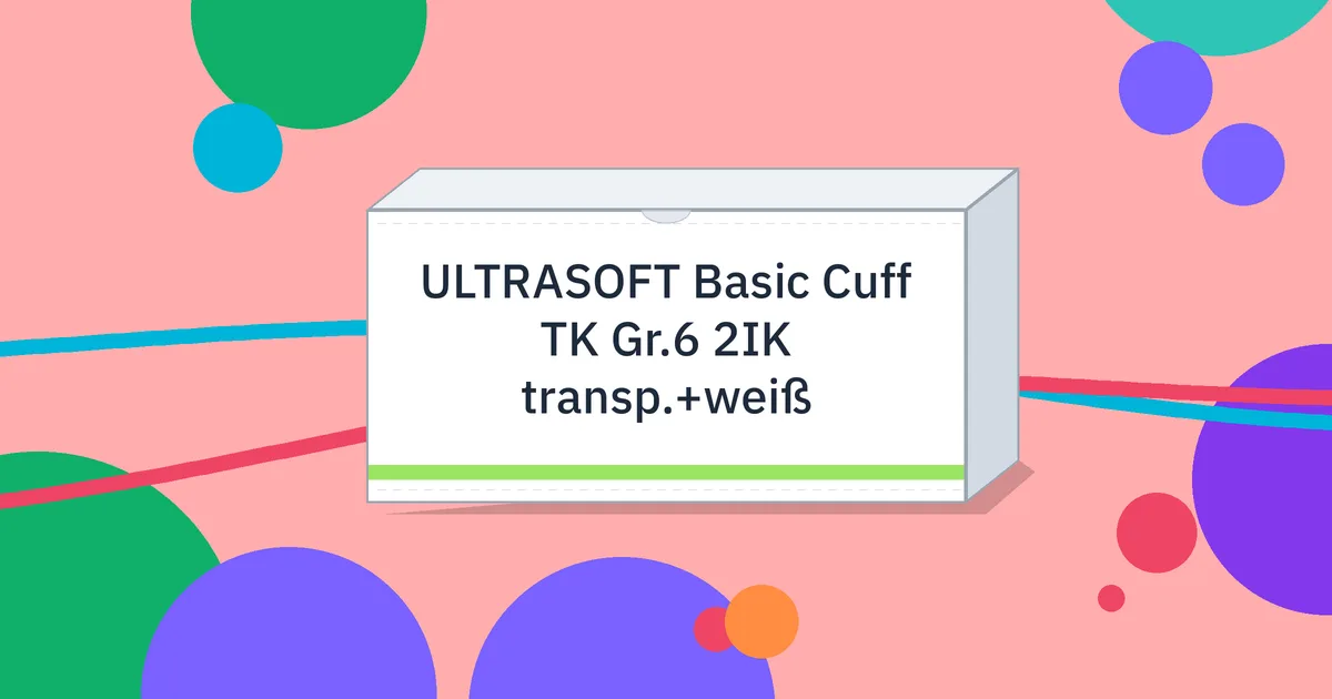Symbolbild: Packung mit der Aufschrift ULTRASOFT Basic Cuff TK Gr.6 2IK transp.+weiß (PZN 10731325) – Verfügbarkeit und Bezug in Apotheken in Frankfurt am Main