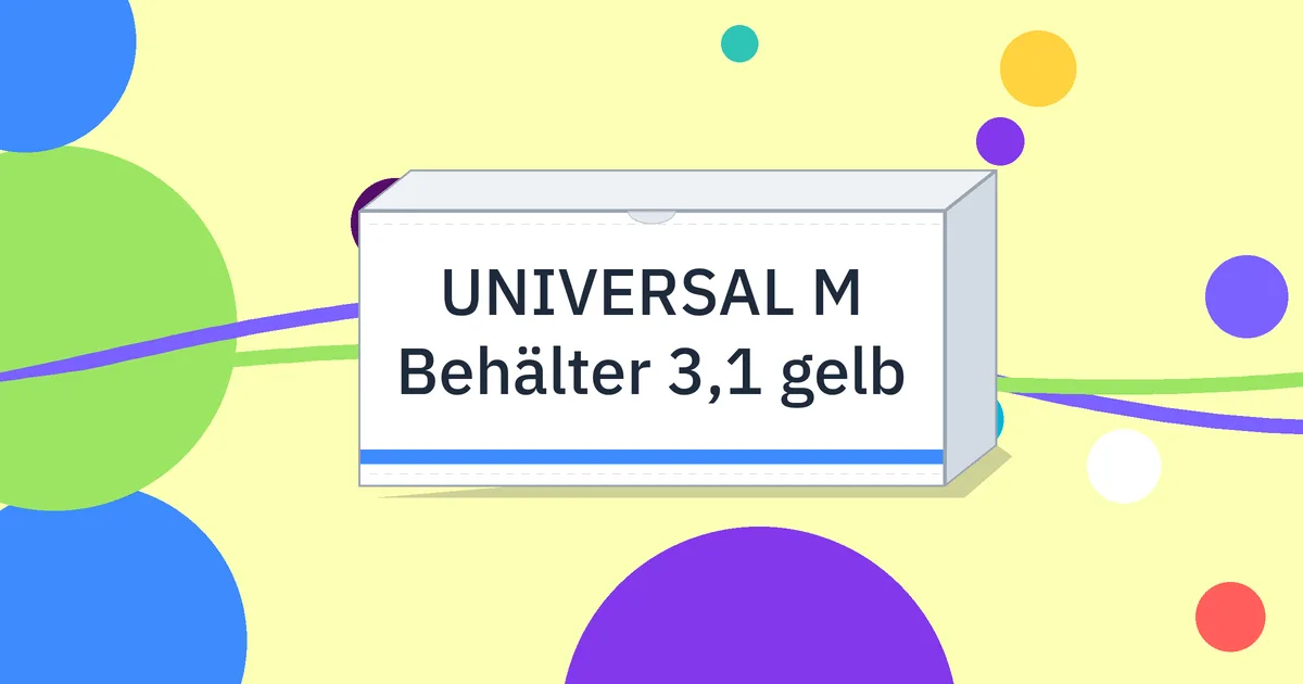 Symbolbild: Packung mit der Aufschrift UNIVERSAL M Behälter 3,1 gelb (PZN 07597544) – Verfügbarkeit und Bezug in Apotheken in Frankfurt am Main