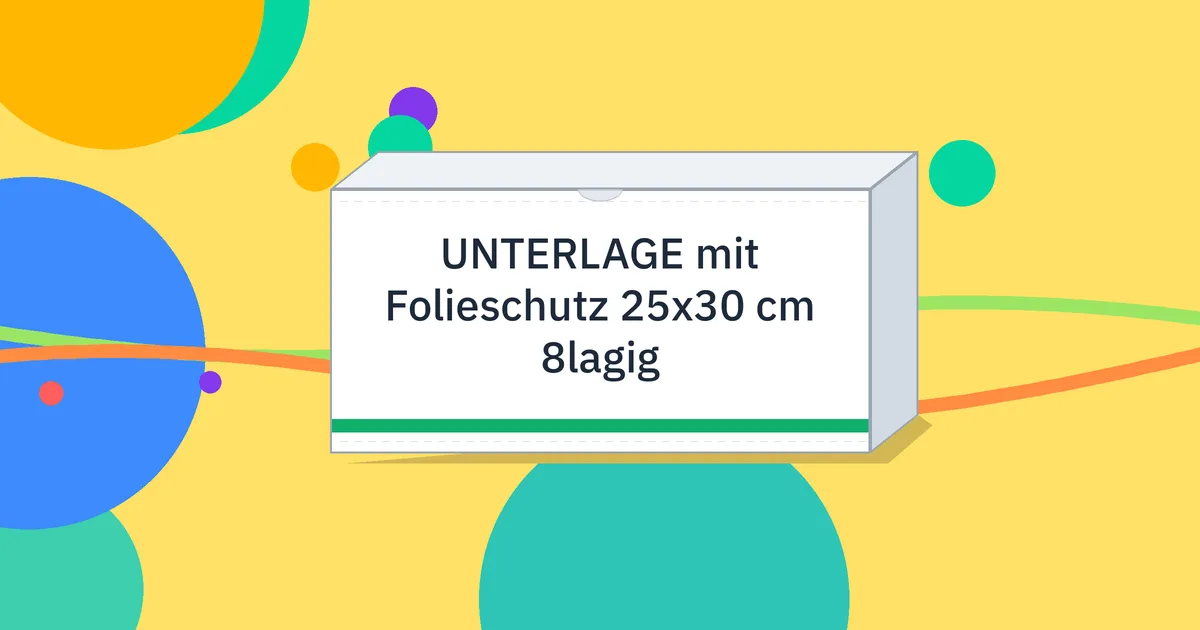 Symbolbild: Packung mit der Aufschrift UNTERLAGE mit Folieschutz 25x30 cm 8lagig (PZN 17390146) – Verfügbarkeit und Bezug in Apotheken in Frankfurt am Main