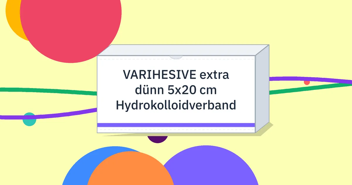 Symbolbild: Packung mit der Aufschrift VARIHESIVE extra dünn 5x20 cm Hydrokolloidverband (PZN 20055167) – Verfügbarkeit und Bezug in Apotheken in Frankfurt am Main