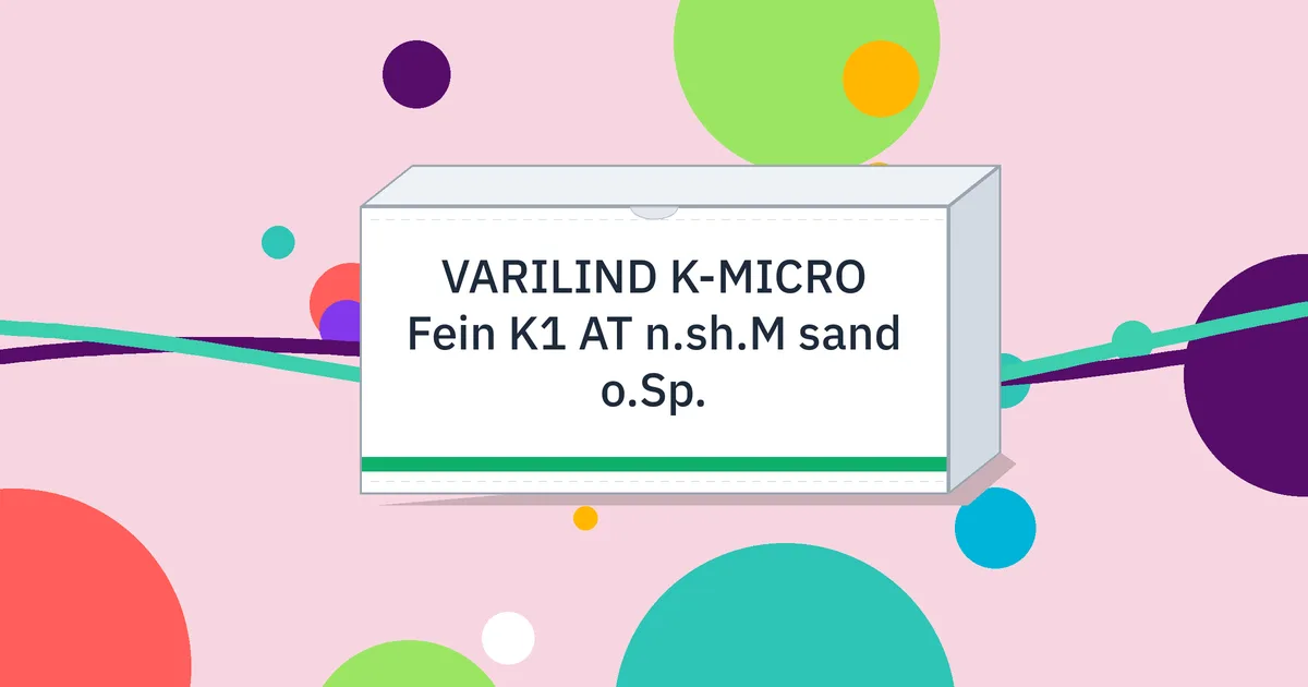 Symbolbild: Packung mit der Aufschrift VARILIND K-MICRO Fein K1 AT n.sh.M sand o.Sp. (PZN 20551765) – Verfügbarkeit und Bezug in Apotheken in Frankfurt am Main