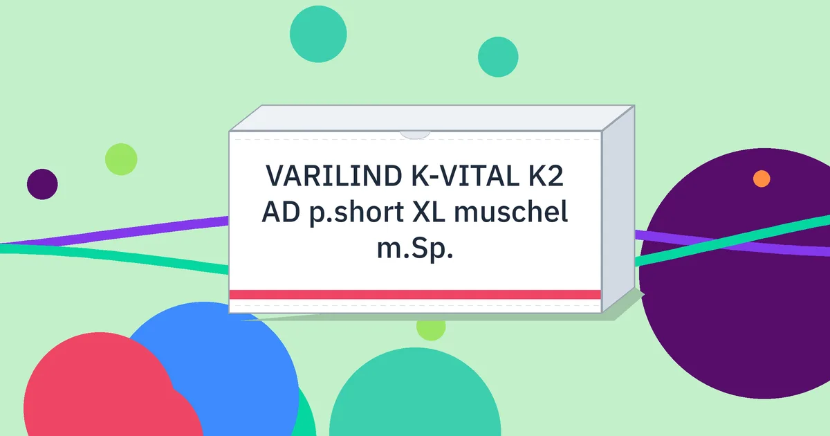 Symbolbild: Packung mit der Aufschrift VARILIND K-VITAL K2 AD p.short XL muschel m.Sp. (PZN 20568642) – Verfügbarkeit und Bezug in Apotheken in Frankfurt am Main