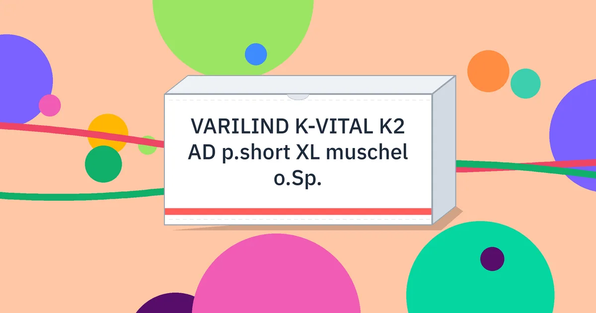 Symbolbild: Packung mit der Aufschrift VARILIND K-VITAL K2 AD p.short XL muschel o.Sp. (PZN 20568843) – Verfügbarkeit und Bezug in Apotheken in Frankfurt am Main