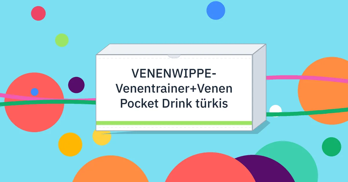 Symbolbild: Packung mit der Aufschrift VENENWIPPE-Venentrainer+Venen Pocket Drink türkis (PZN 11869014) – Verfügbarkeit und Bezug in Apotheken in Frankfurt am Main