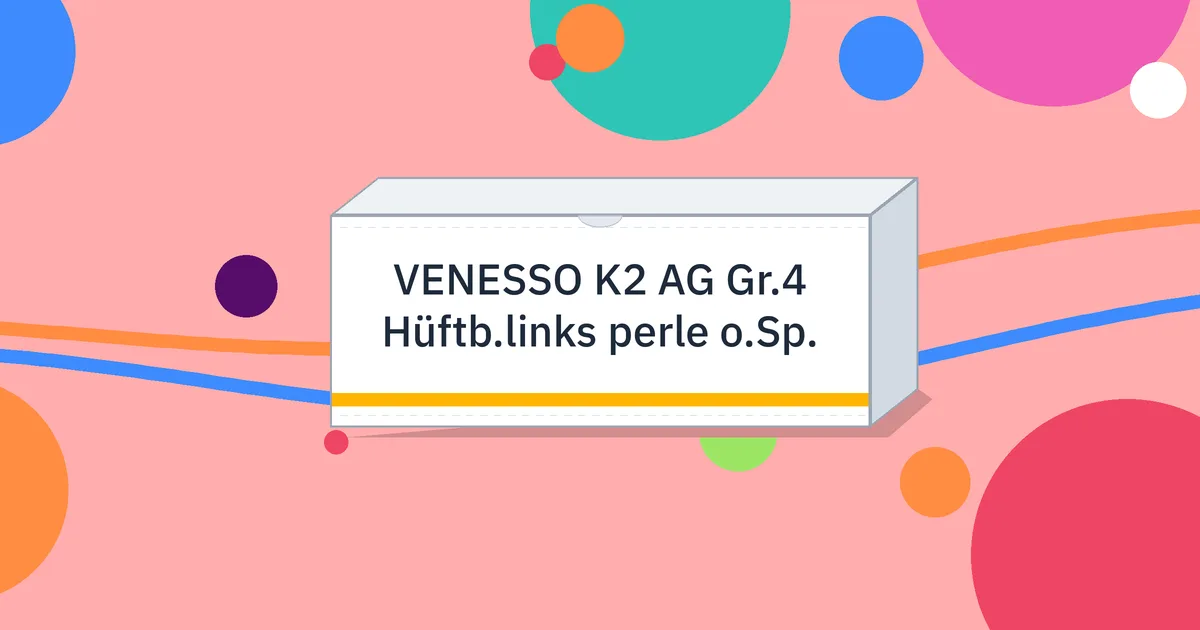 Symbolbild: Packung mit der Aufschrift VENESSO K2 AG Gr.4 Hüftb.links perle o.Sp. (PZN 03269613) – Verfügbarkeit und Bezug in Apotheken in Frankfurt am Main