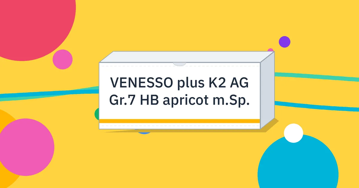 Symbolbild: Packung mit der Aufschrift VENESSO plus K2 AG Gr.7 HB apricot m.Sp. (PZN 03293209) – Verfügbarkeit und Bezug in Apotheken in Frankfurt am Main