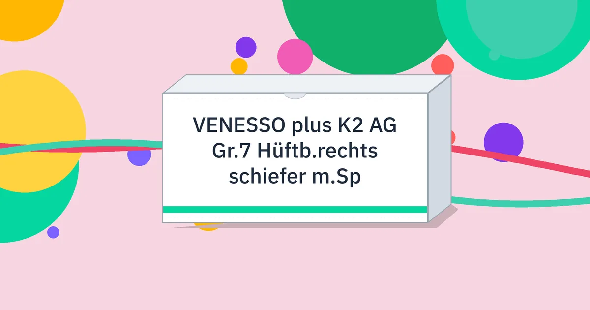 Symbolbild: Packung mit der Aufschrift VENESSO plus K2 AG Gr.7 Hüftb.rechts schiefer m.Sp (PZN 03304410) – Verfügbarkeit und Bezug in Apotheken in Frankfurt am Main