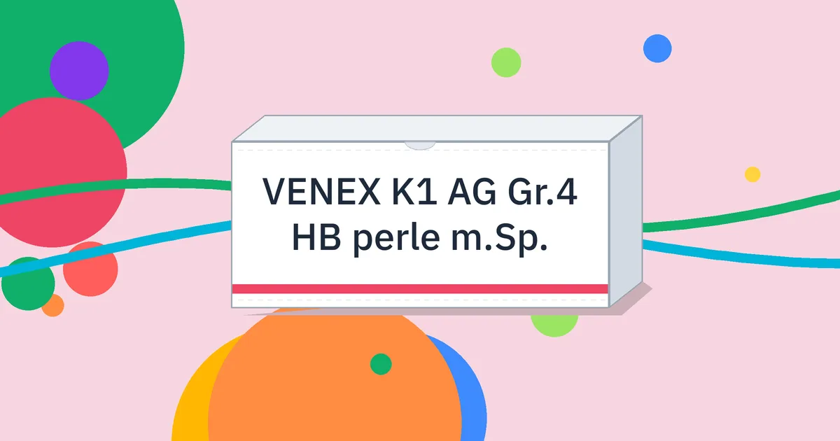 Symbolbild: Packung mit der Aufschrift VENEX K1 AG Gr.4 HB perle m.Sp. (PZN 03191093) – Verfügbarkeit und Bezug in Apotheken in Frankfurt am Main