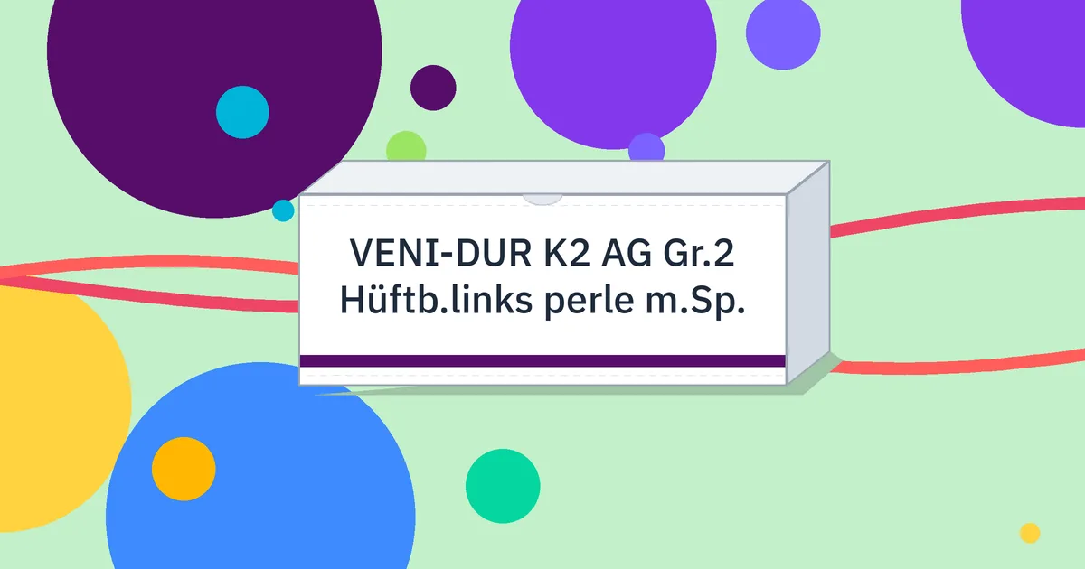 Symbolbild: Packung mit der Aufschrift VENI-DUR K2 AG Gr.2 Hüftb.links perle m.Sp. (PZN 03248048) – Verfügbarkeit und Bezug in Apotheken in Frankfurt am Main