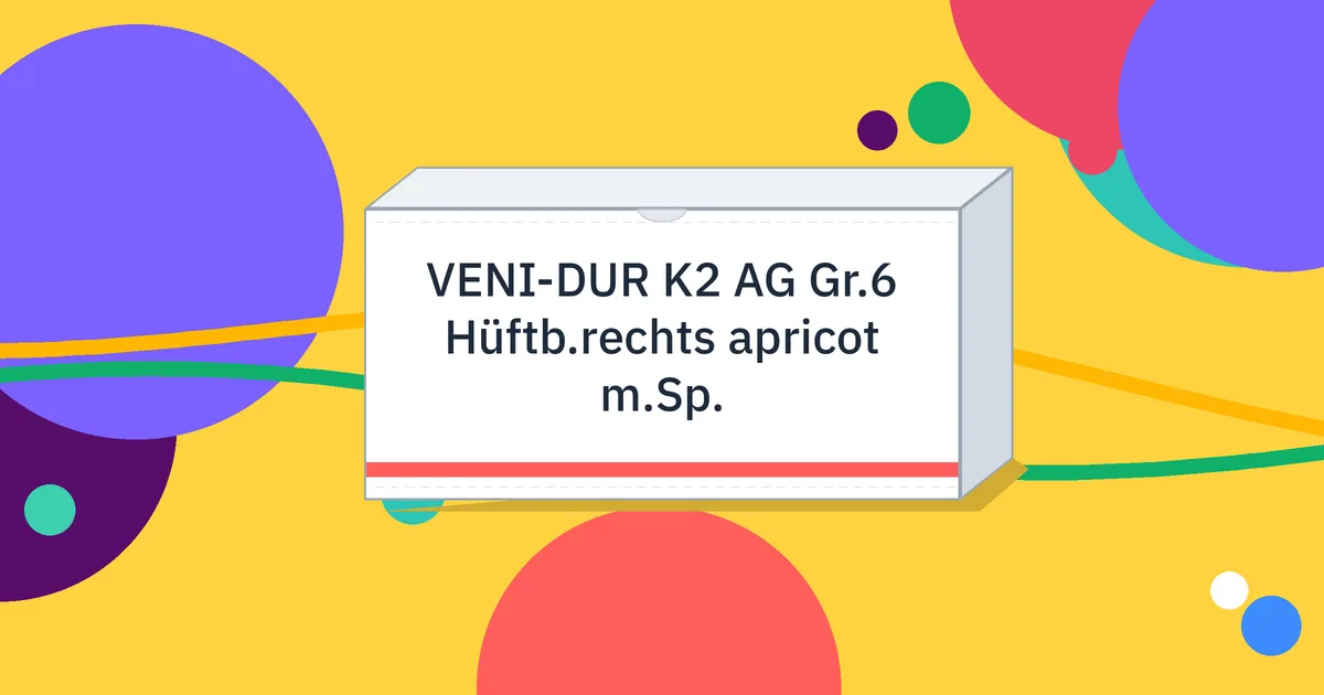 Symbolbild: Packung mit der Aufschrift VENI-DUR K2 AG Gr.6 Hüftb.rechts apricot m.Sp. (PZN 03247646) – Verfügbarkeit und Bezug in Apotheken in Frankfurt am Main