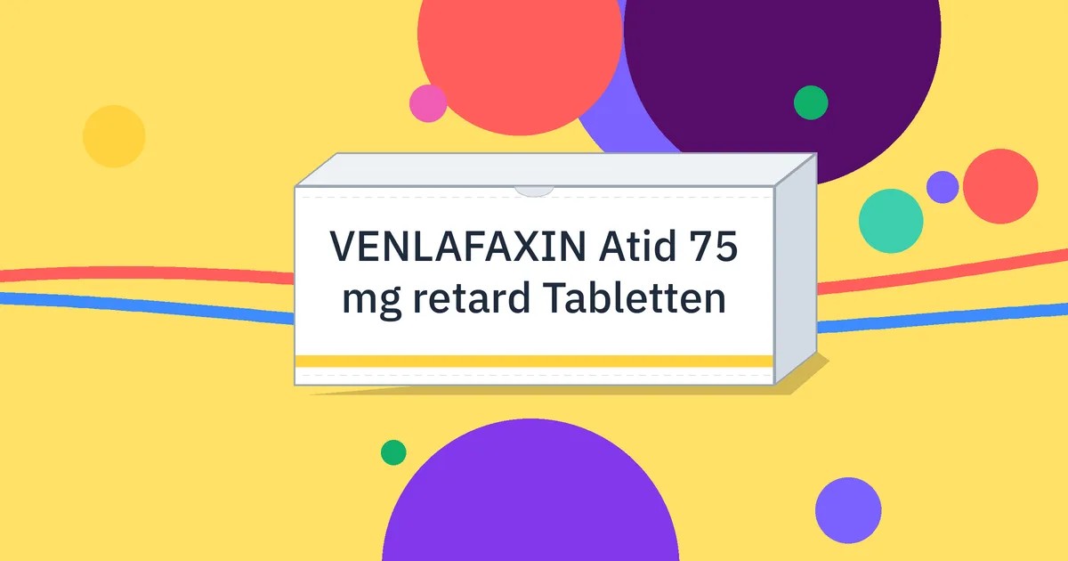 Symbolbild: Packung mit der Aufschrift VENLAFAXIN Atid 75 mg retard Tabletten (PZN 03632203) – Verfügbarkeit und Bezug in Apotheken in Frankfurt am Main
