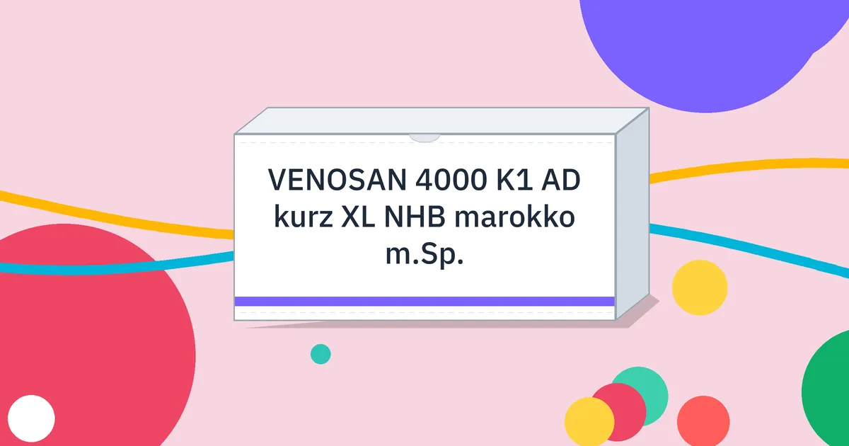 Symbolbild: Packung mit der Aufschrift VENOSAN 4000 K1 AD kurz XL NHB marokko m.Sp. (PZN 14425074) – Verfügbarkeit und Bezug in Apotheken in Frankfurt am Main