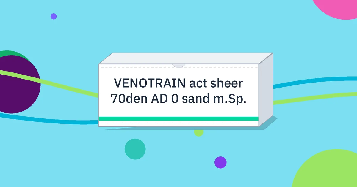 Symbolbild: Packung mit der Aufschrift VENOTRAIN act sheer 70den AD 0 sand m.Sp. (PZN 16208955) – Verfügbarkeit und Bezug in Apotheken in Frankfurt am Main