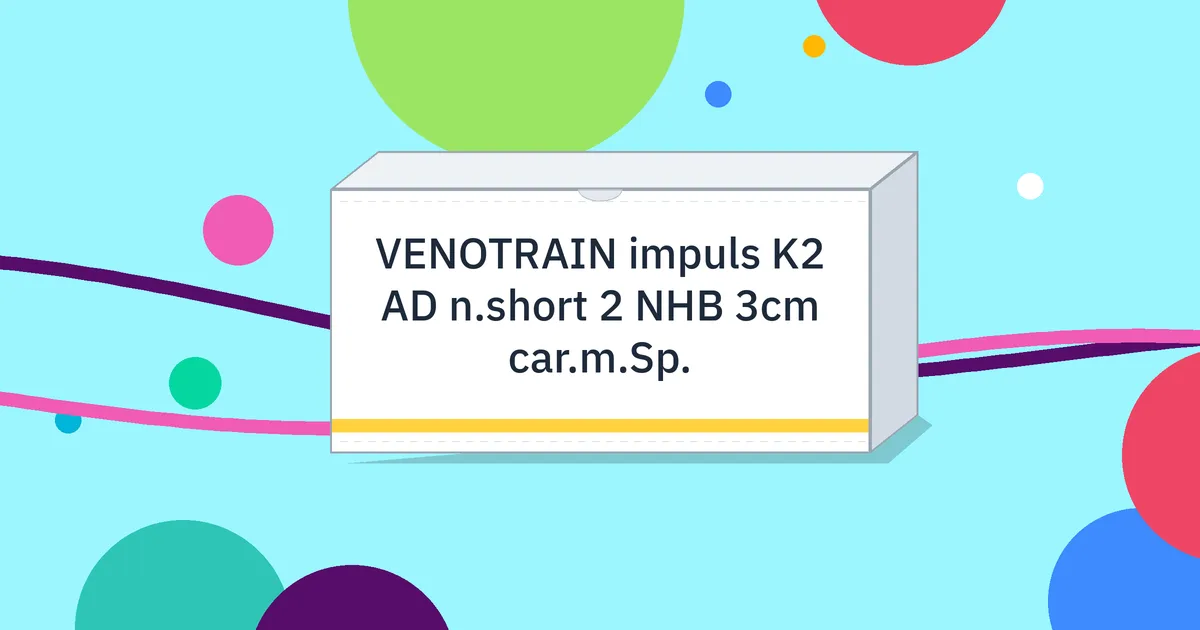 Symbolbild: Packung mit der Aufschrift VENOTRAIN impuls K2 AD n.short 2 NHB 3cm car.m.Sp. (PZN 00638837) – Verfügbarkeit und Bezug in Apotheken in Frankfurt am Main