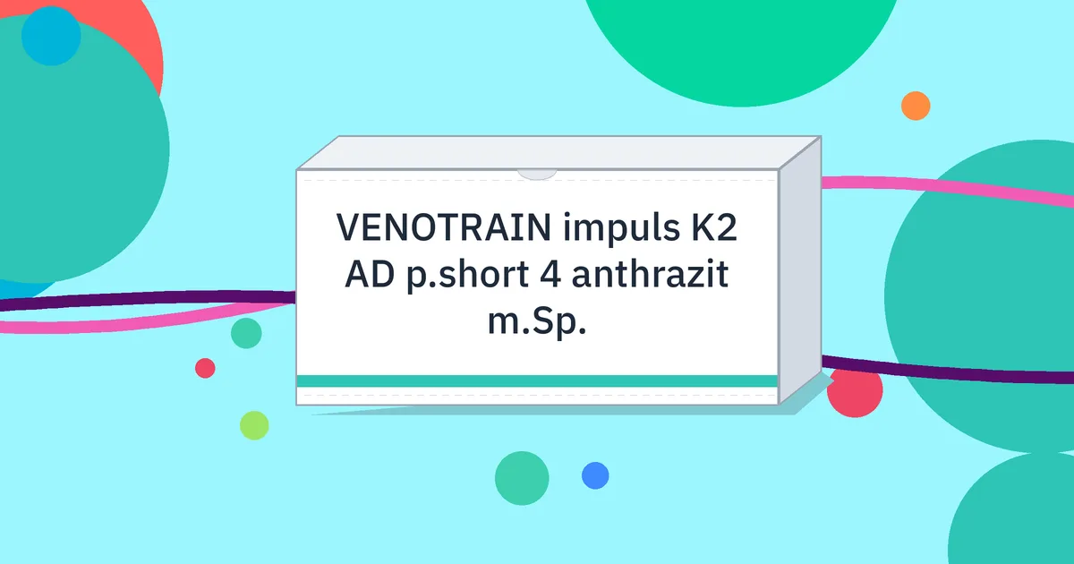 Symbolbild: Packung mit der Aufschrift VENOTRAIN impuls K2 AD p.short 4 anthrazit m.Sp. (PZN 15221801) – Verfügbarkeit und Bezug in Apotheken in Frankfurt am Main