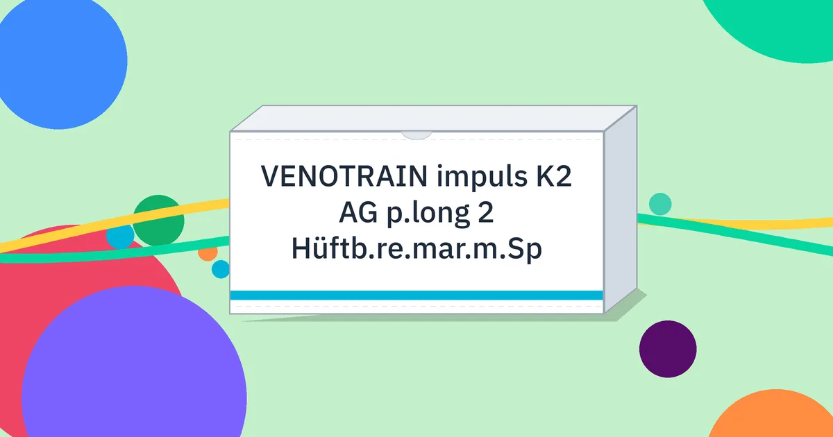 Symbolbild: Packung mit der Aufschrift VENOTRAIN impuls K2 AG p.long 2 Hüftb.re.mar.m.Sp (PZN 15216616) – Verfügbarkeit und Bezug in Apotheken in Frankfurt am Main