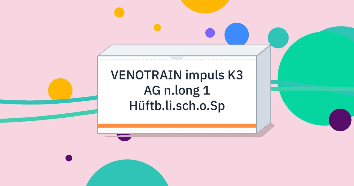 Symbolbild: Packung mit der Aufschrift VENOTRAIN impuls K3 AG n.long 1 Hüftb.li.sch.o.Sp (PZN 10295901) – Verfügbarkeit und Bezug in Apotheken in Frankfurt am Main