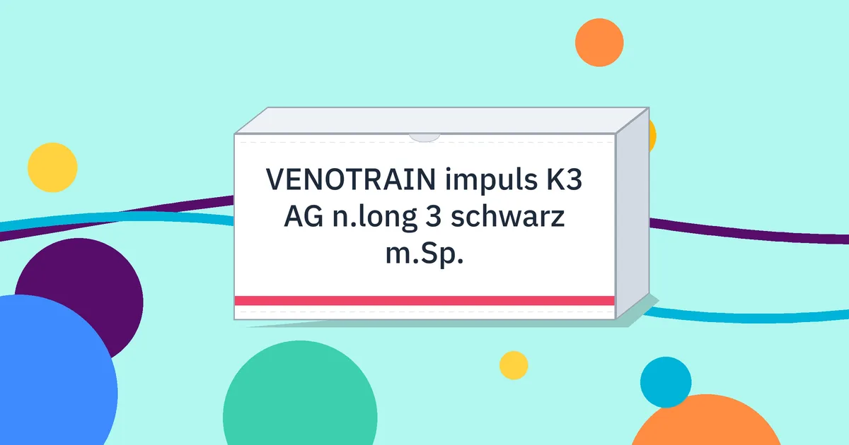 Symbolbild: Packung mit der Aufschrift VENOTRAIN impuls K3 AG n.long 3 schwarz m.Sp. (PZN 00496952) – Verfügbarkeit und Bezug in Apotheken in Frankfurt am Main