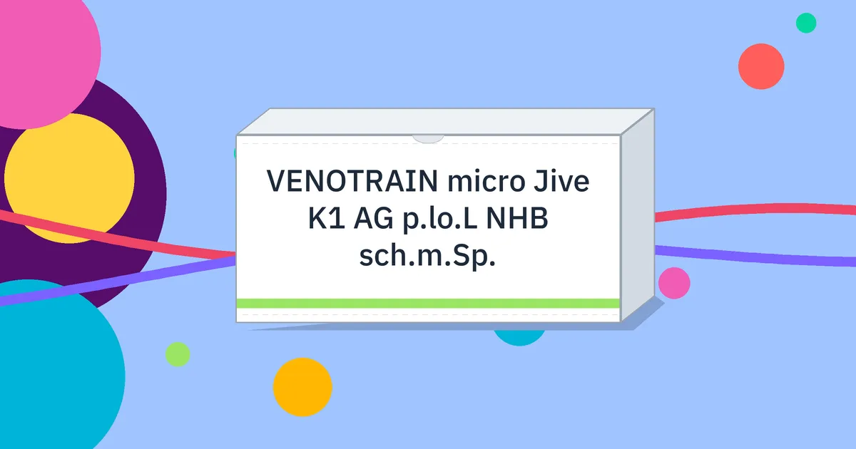 Symbolbild: Packung mit der Aufschrift VENOTRAIN micro Jive K1 AG p.lo.L NHB sch.m.Sp. (PZN 17768194) – Verfügbarkeit und Bezug in Apotheken in Frankfurt am Main