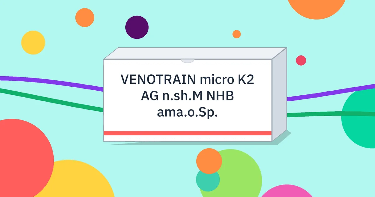 Symbolbild: Packung mit der Aufschrift VENOTRAIN micro K2 AG n.sh.M NHB ama.o.Sp. (PZN 05716789) – Verfügbarkeit und Bezug in Apotheken in Frankfurt am Main
