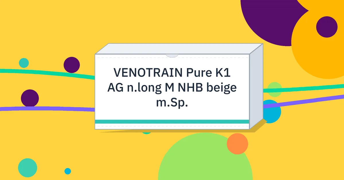 Symbolbild: Packung mit der Aufschrift VENOTRAIN Pure K1 AG n.long M NHB beige m.Sp. (PZN 18142462) – Verfügbarkeit und Bezug in Apotheken in Frankfurt am Main