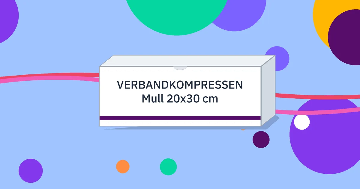 Symbolbild: Packung mit der Aufschrift VERBANDKOMPRESSEN Mull 20x30 cm (PZN 07200280) – Verfügbarkeit und Bezug in Apotheken in Frankfurt am Main