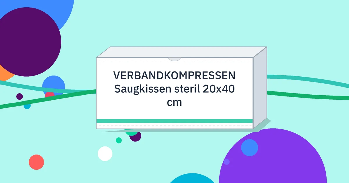 Symbolbild: Packung mit der Aufschrift VERBANDKOMPRESSEN Saugkissen steril 20x40 cm (PZN 06863989) – Verfügbarkeit und Bezug in Apotheken in Frankfurt am Main