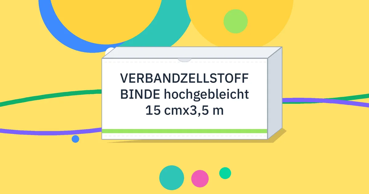 Symbolbild: Packung mit der Aufschrift VERBANDZELLSTOFF BINDE hochgebleicht 15 cmx3,5 m (PZN 04045896) – Verfügbarkeit und Bezug in Apotheken in Frankfurt am Main
