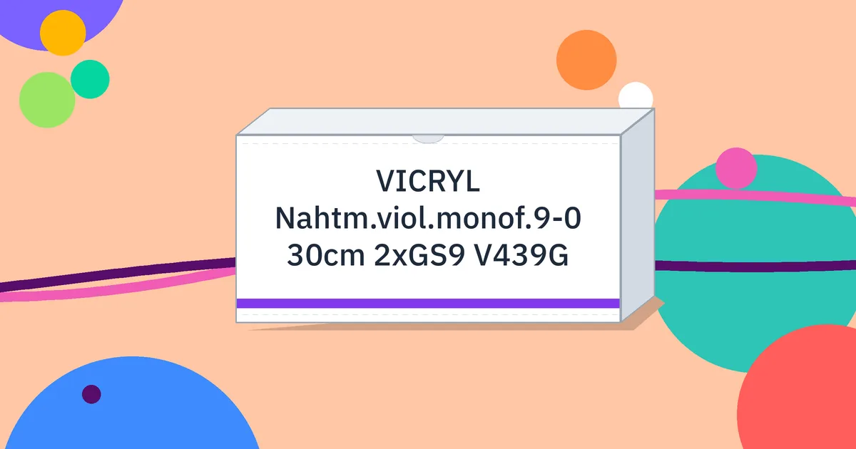 Symbolbild: Packung mit der Aufschrift VICRYL Nahtm.viol.monof.9-0 30cm 2xGS9 V439G (PZN 16258189) – Verfügbarkeit und Bezug in Apotheken in Frankfurt am Main