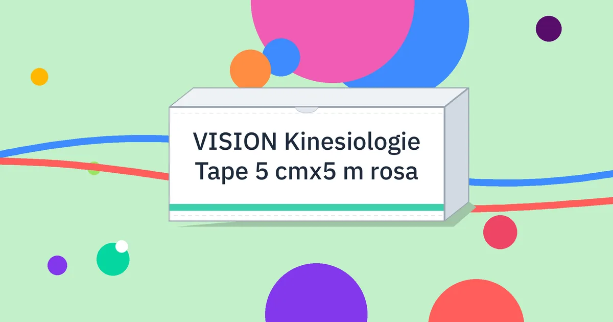 Symbolbild: Packung mit der Aufschrift VISION Kinesiologie Tape 5 cmx5 m rosa (PZN 19626274) – Verfügbarkeit und Bezug in Apotheken in Frankfurt am Main