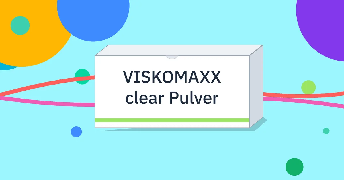 Symbolbild: Packung mit der Aufschrift VISKOMAXX clear Pulver (PZN 16865653) – Verfügbarkeit und Bezug in Apotheken in Frankfurt am Main