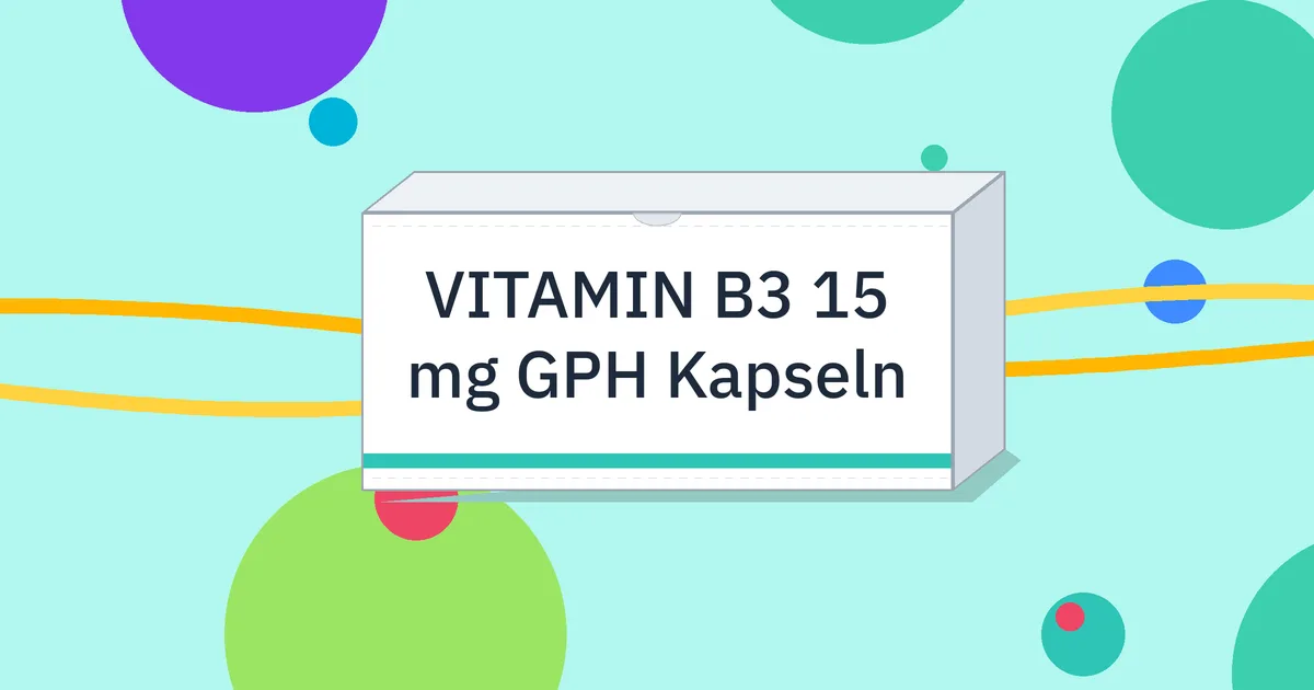 Symbolbild: Packung mit der Aufschrift VITAMIN B3 15 mg GPH Kapseln (PZN 00129478) – Verfügbarkeit und Bezug in Apotheken in Frankfurt am Main
