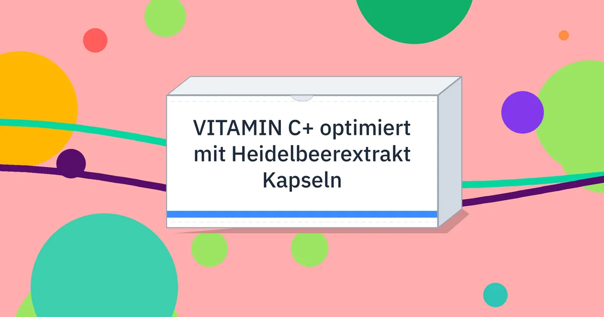 Symbolbild: Packung mit der Aufschrift VITAMIN C+ optimiert mit Heidelbeerextrakt Kapseln (PZN 19905318) – Verfügbarkeit und Bezug in Apotheken in Frankfurt am Main