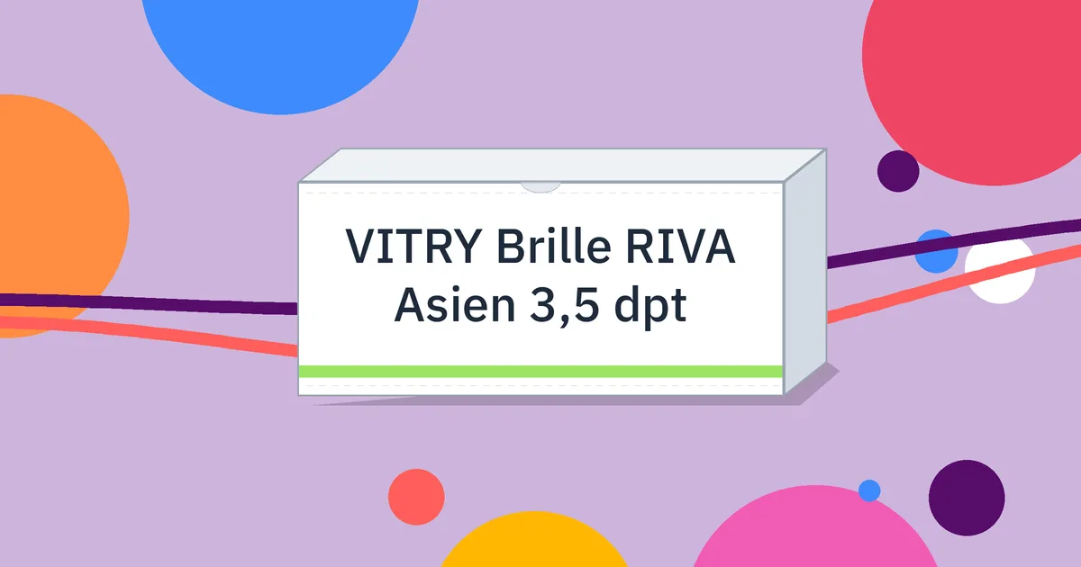 Symbolbild: Packung mit der Aufschrift VITRY Brille RIVA Asien 3,5 dpt (PZN 12367496) – Verfügbarkeit und Bezug in Apotheken in Frankfurt am Main
