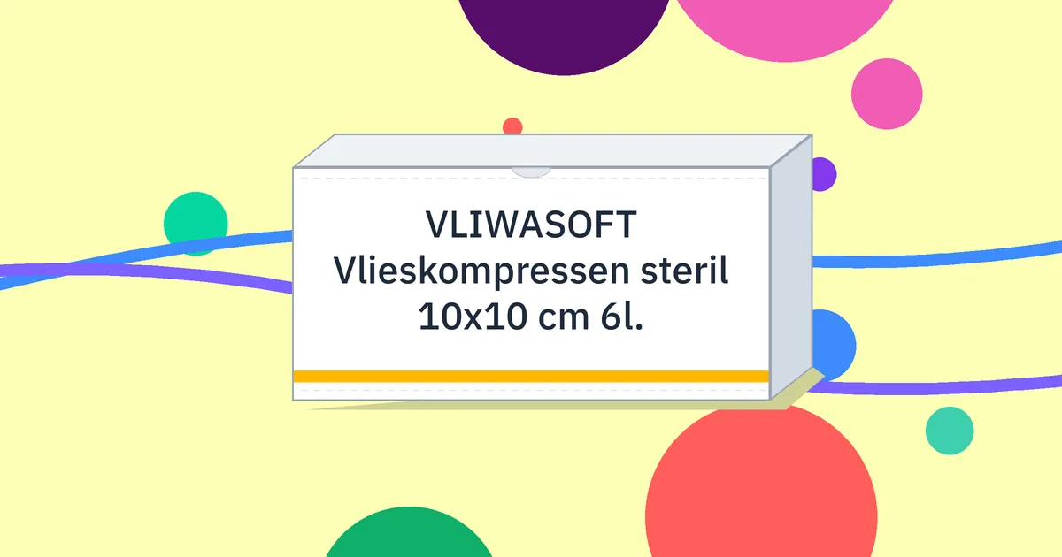 Symbolbild: Packung mit der Aufschrift VLIWASOFT Vlieskompressen steril 10x10 cm 6l. (PZN 18833574) – Verfügbarkeit und Bezug in Apotheken in Frankfurt am Main