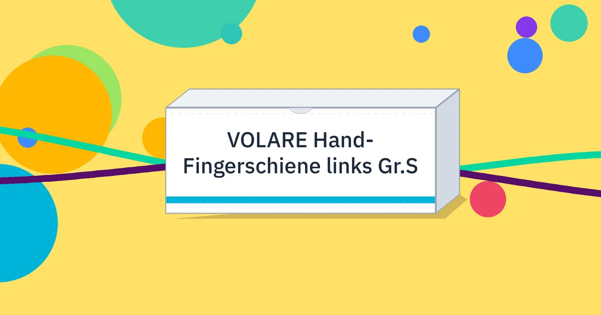 Symbolbild: Packung mit der Aufschrift VOLARE Hand-Fingerschiene links Gr.S (PZN 09309472) – Verfügbarkeit und Bezug in Apotheken in Frankfurt am Main