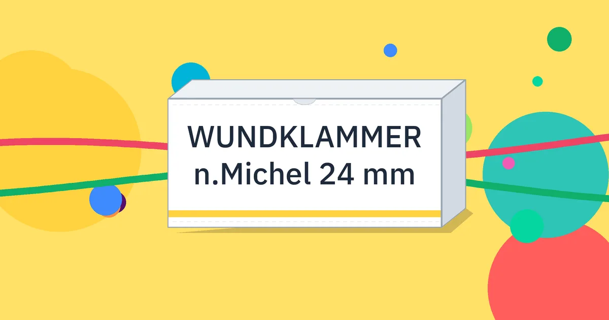 Symbolbild: Packung mit der Aufschrift WUNDKLAMMER n.Michel 24 mm (PZN 02446740) – Verfügbarkeit und Bezug in Apotheken in Frankfurt am Main