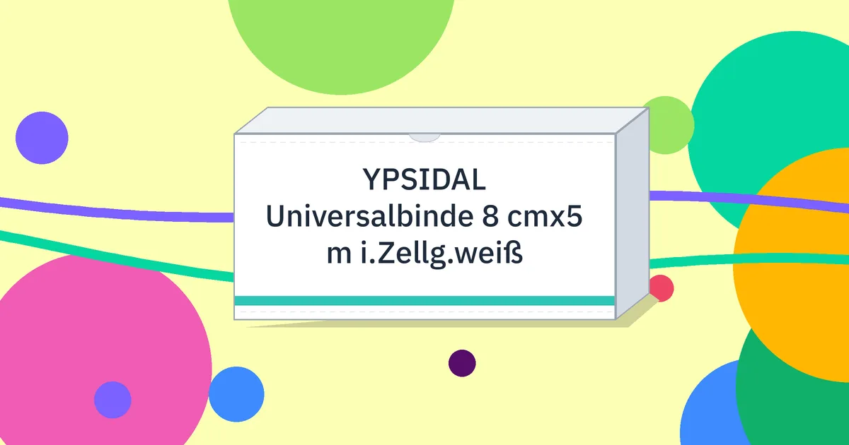 Symbolbild: Packung mit der Aufschrift YPSIDAL Universalbinde 8 cmx5 m i.Zellg.weiß (PZN 12604387) – Verfügbarkeit und Bezug in Apotheken in Frankfurt am Main