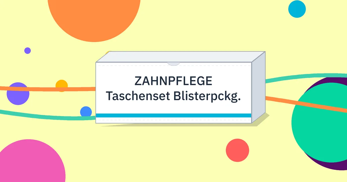 Symbolbild: Packung mit der Aufschrift ZAHNPFLEGE Taschenset Blisterpckg. (PZN 02509535) – Verfügbarkeit und Bezug in Apotheken in Frankfurt am Main